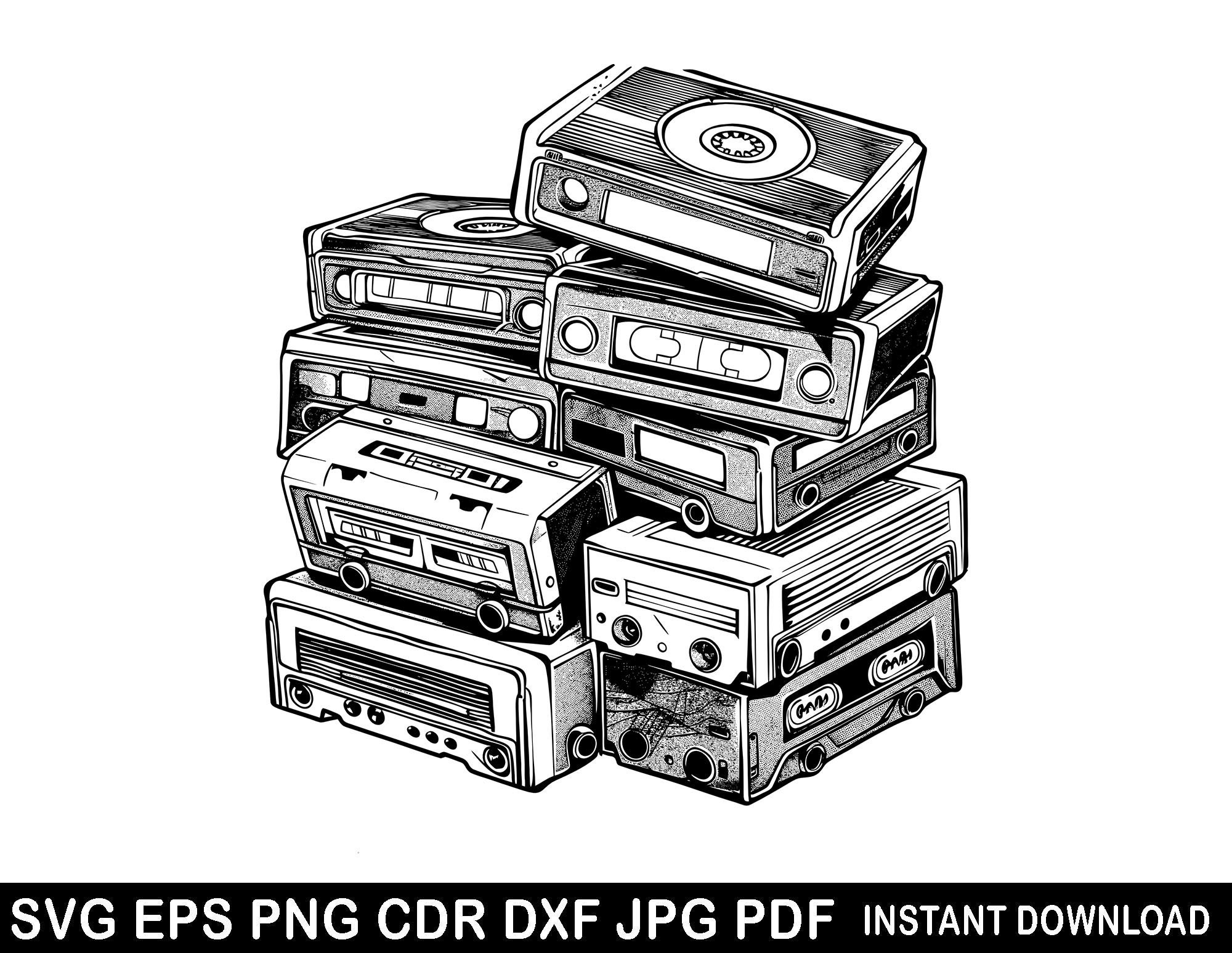 Cassette Tape Svg Png Jpeg Eps Dxf Bundle Silhouette Cricut Tshirt ...