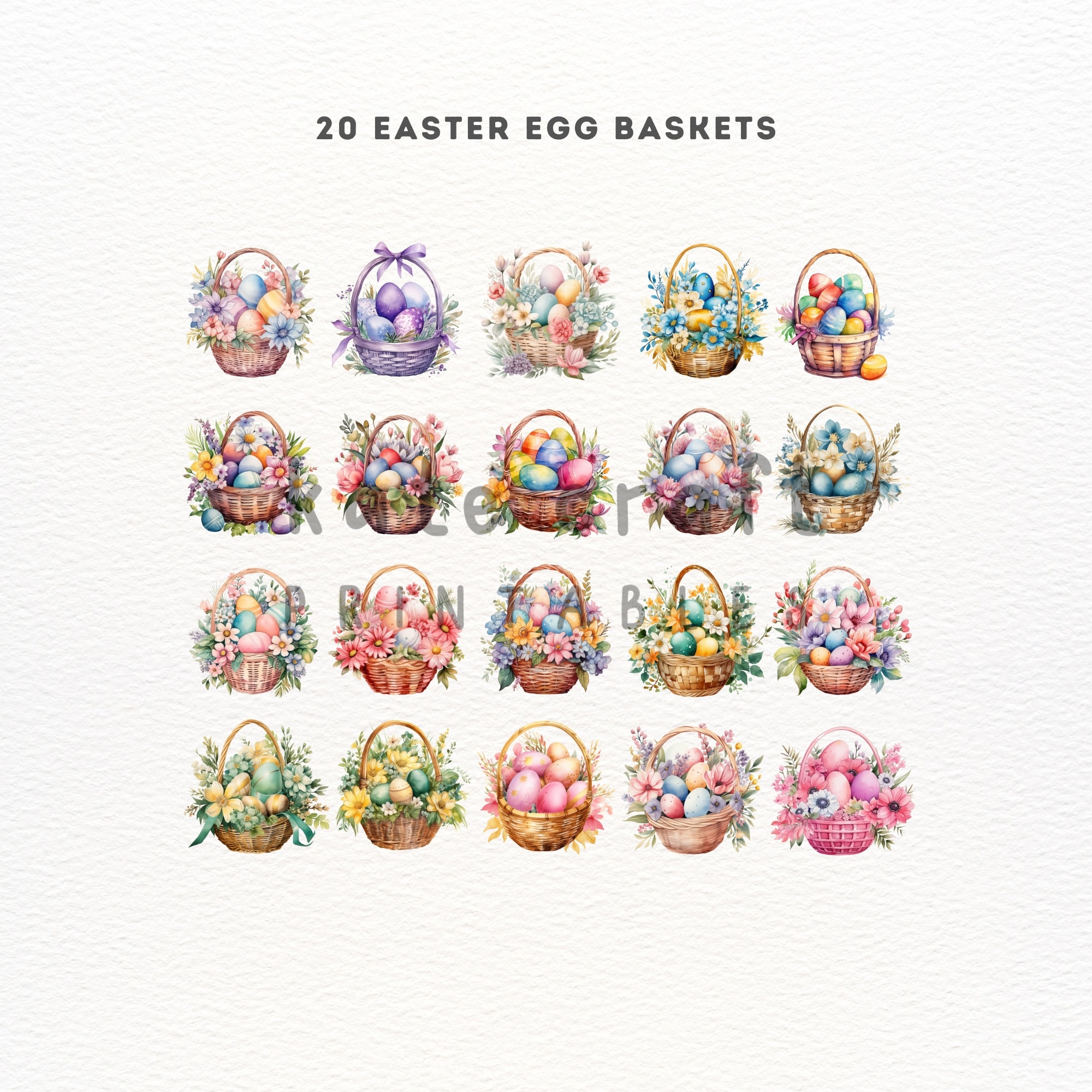 Easter Egg Basket Clipart, Watercolor Easter Clipart, Spring Clipart ...