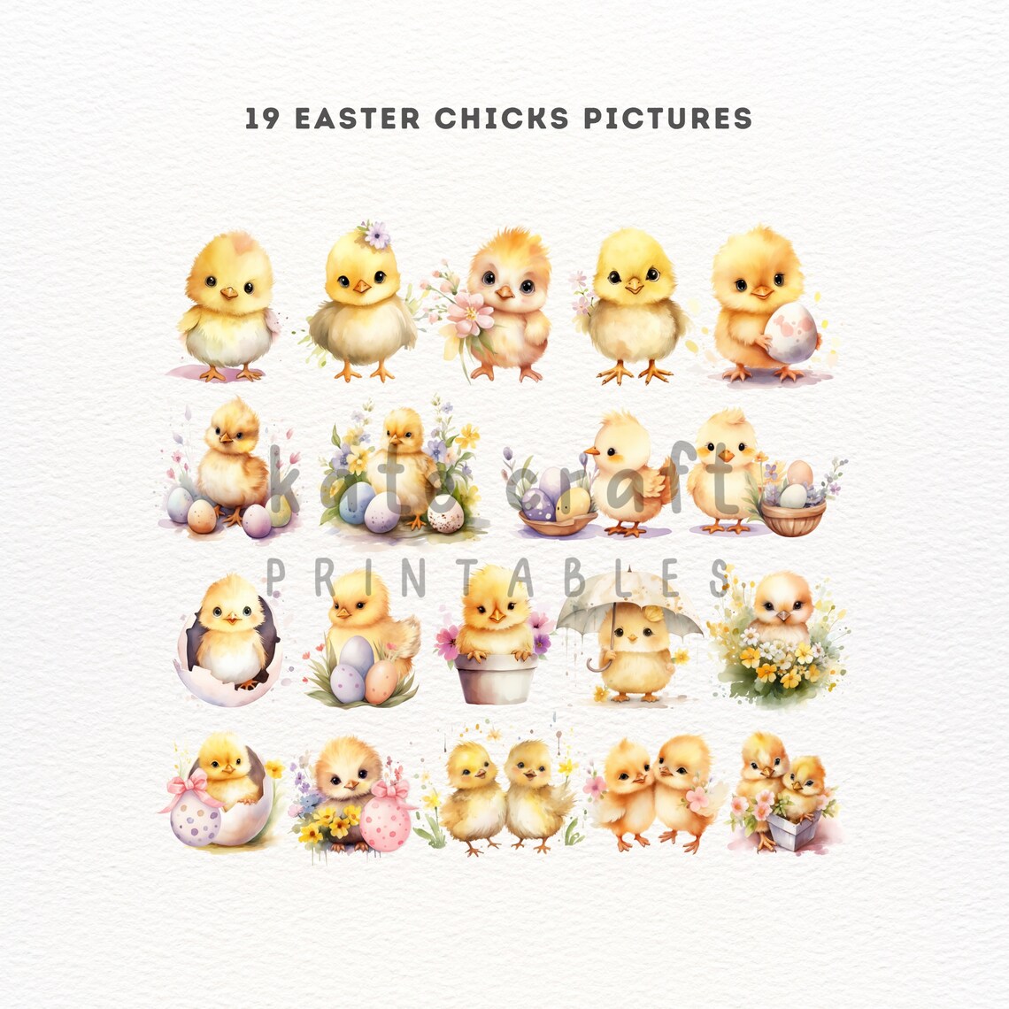 Easter Chicks Clipart, Watercolor Easter Clipart, Spring Clipart ...