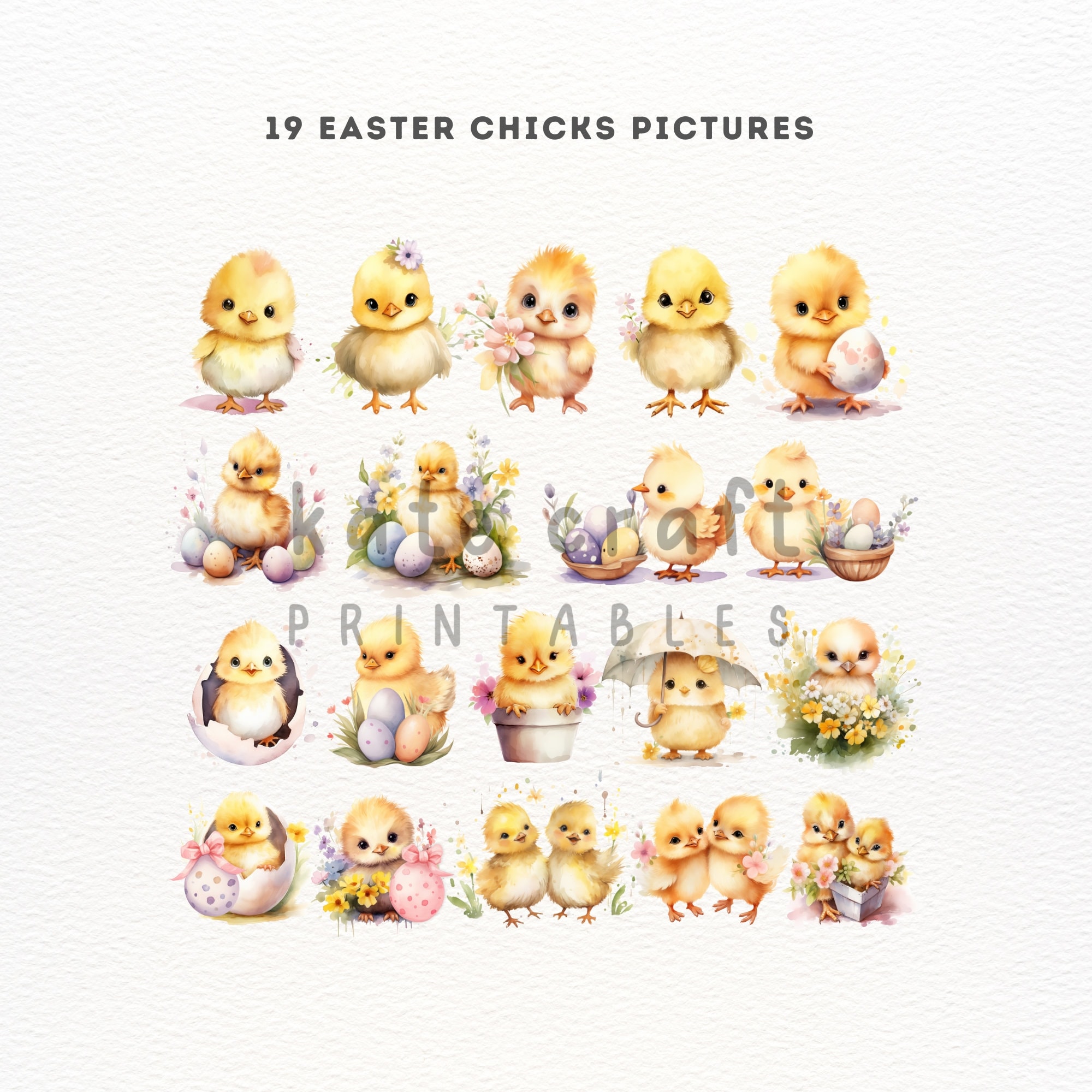 Easter Chicks Clipart, Watercolor Easter Clipart, Spring Clipart ...