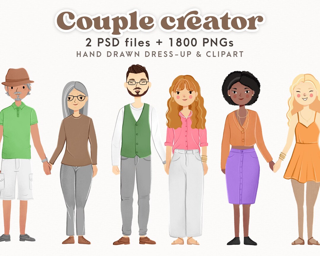 Couples Clipart Bundle: 1800+ PNG Files, Family Portrait Creator ...
