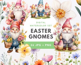 Spring Gnomes Clipart, Watercolor Spring Clipart, Spring PNG, Gnomes ...
