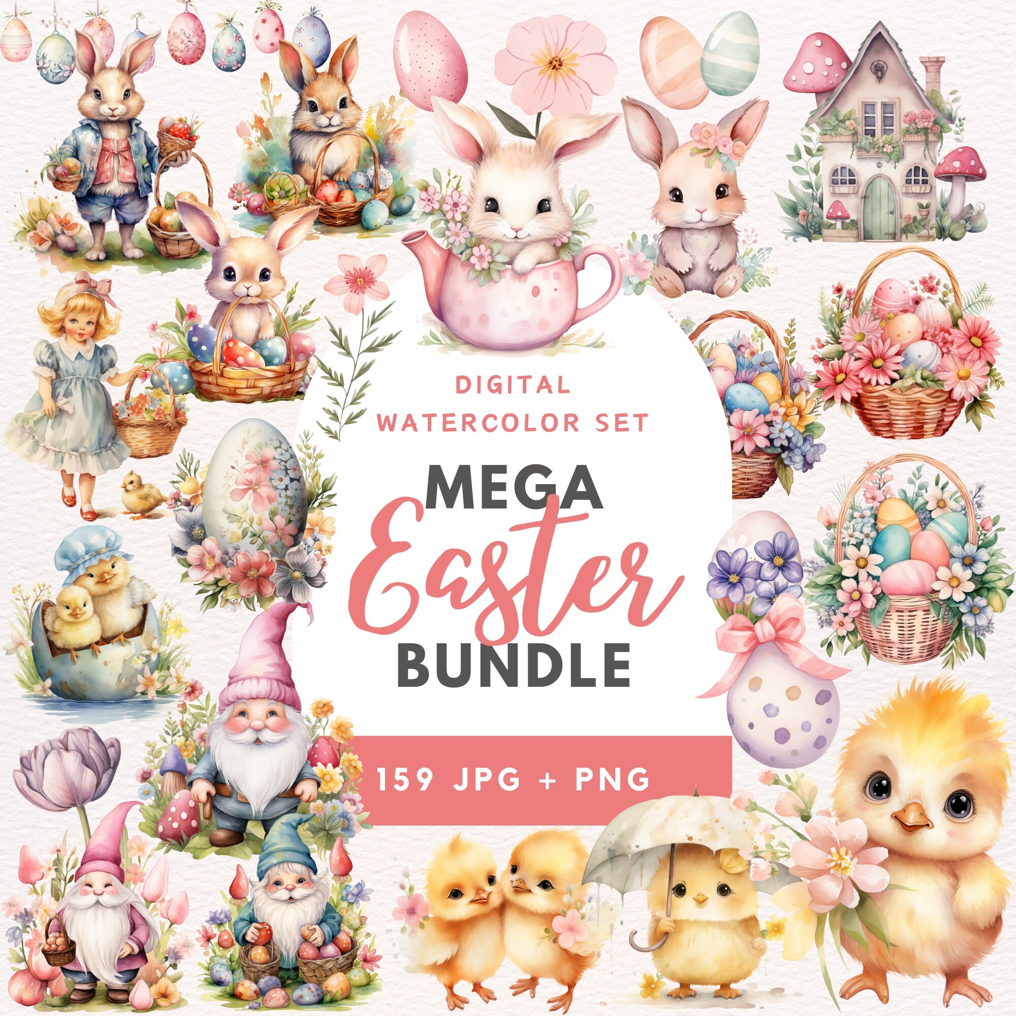 Easter Mega Bundle Clipart, Watercolor Easter Clipart, Spring Clipart ...