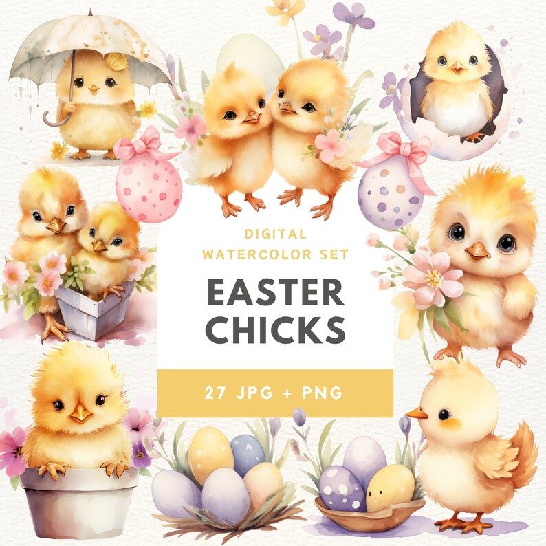 Easter Chicks Clipart, Watercolor Easter Clipart, Spring Clipart ...