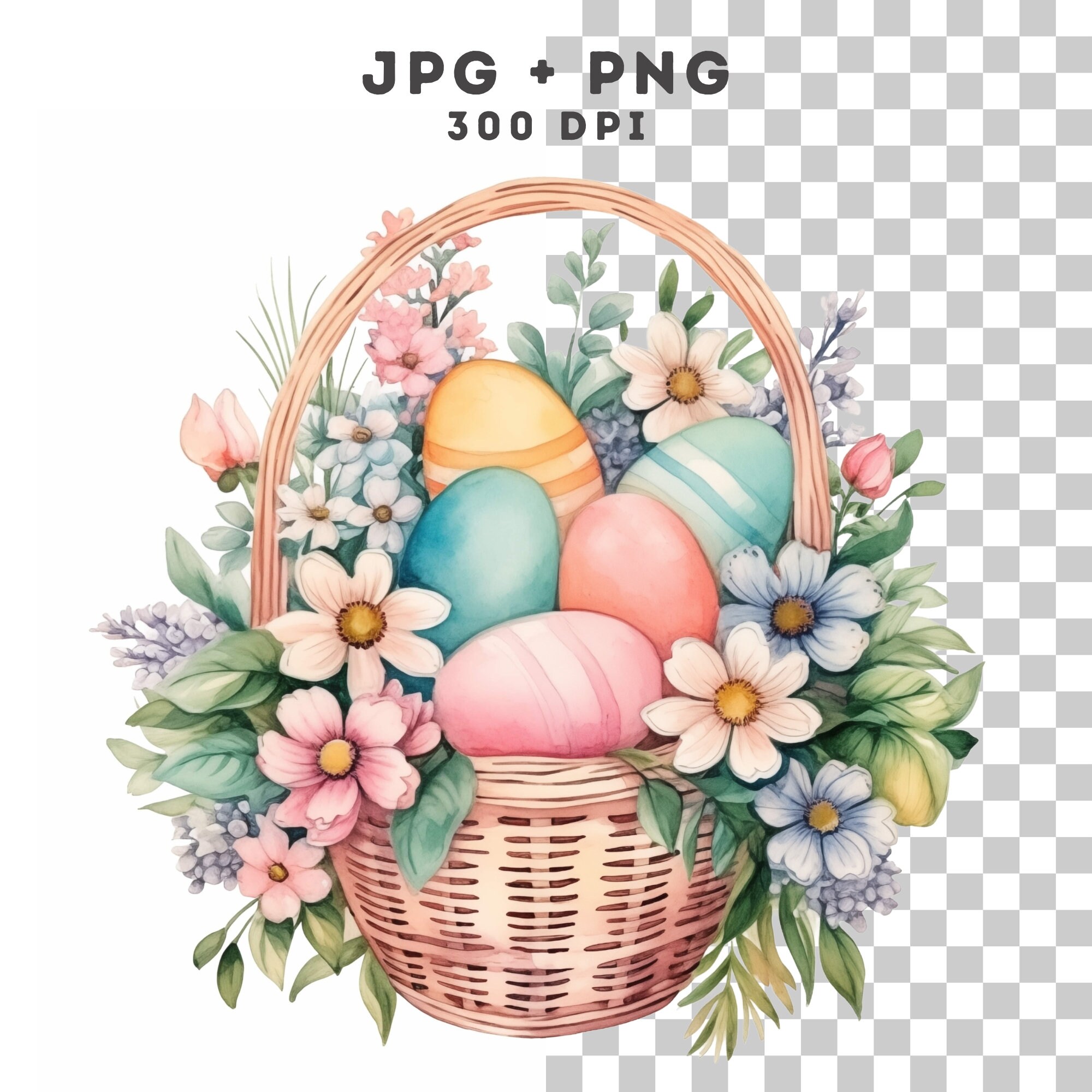 Easter Egg Basket Clipart, Watercolor Easter Clipart, Spring Clipart ...