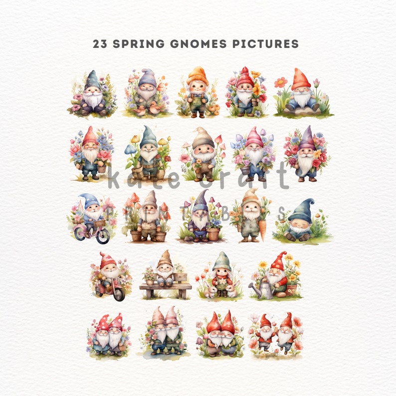 Spring Gnomes Clipart, Watercolor Spring Clipart, Spring PNG, Gnomes ...