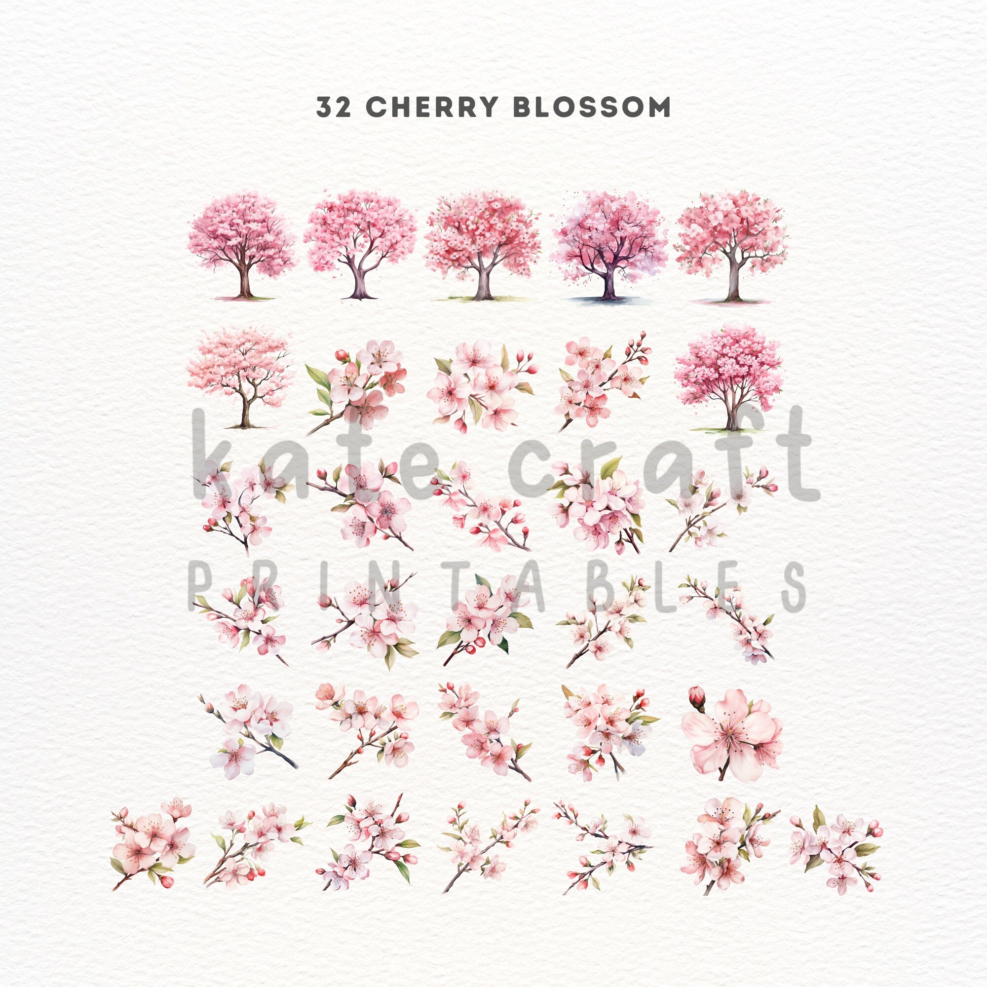 Cherry Blossom Clipart, Watercolor Spring Clipart, Sakura Clipart ...