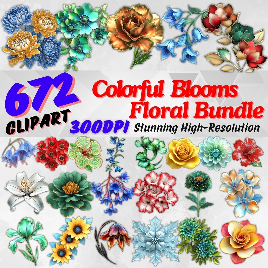 Colorful Blooms Clipart Collection – Multicolor Floral Designs in Red ...