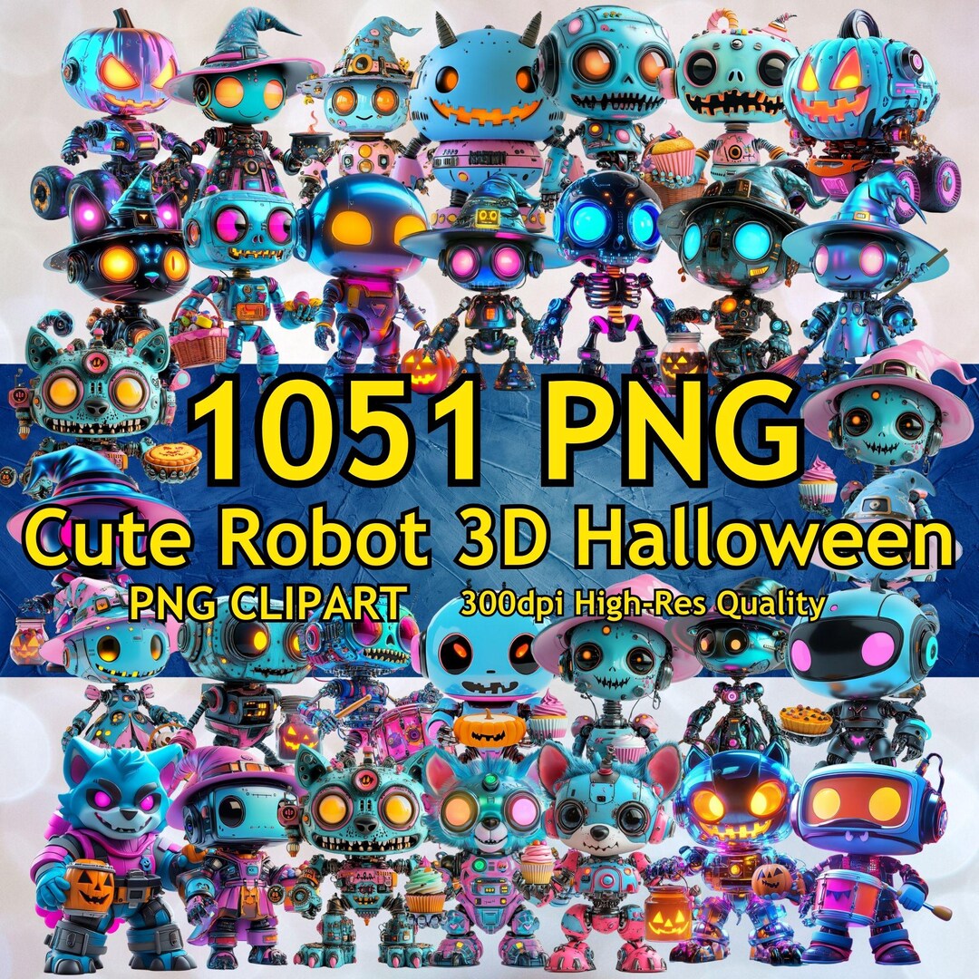 Cute Robot 3D Halloween, Mega Bundle PNG, 3D Halloween Clipart ...
