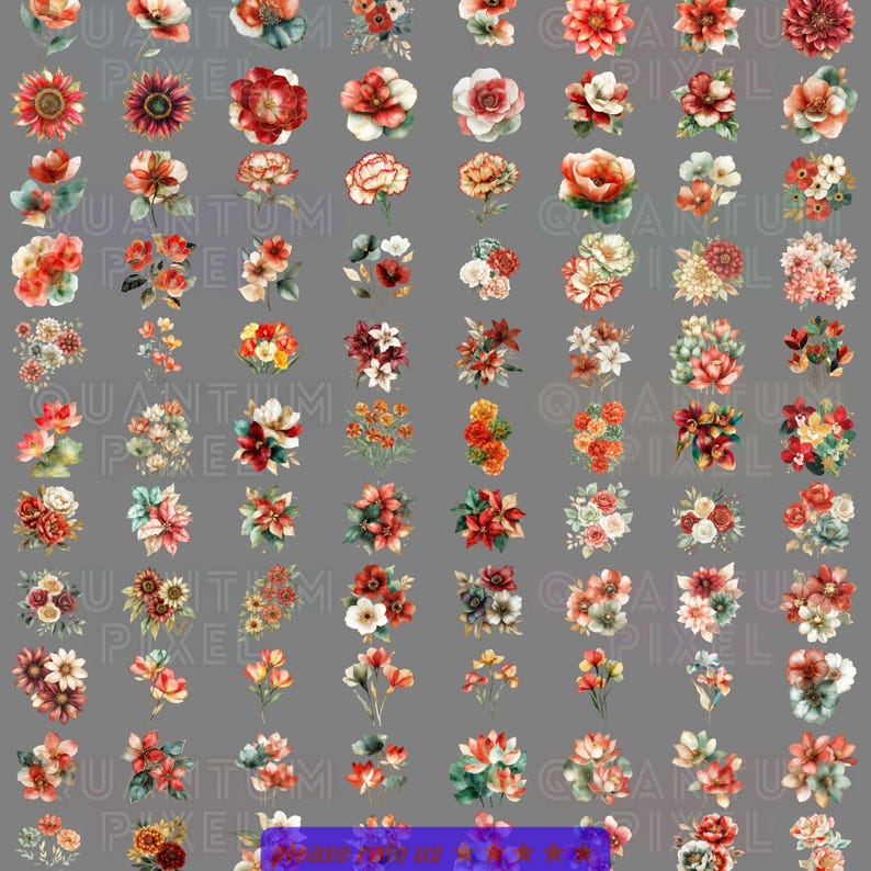 Elegant Watercolor Floral Clipart Bundle: 404 PNG Designs (300 DPI ...