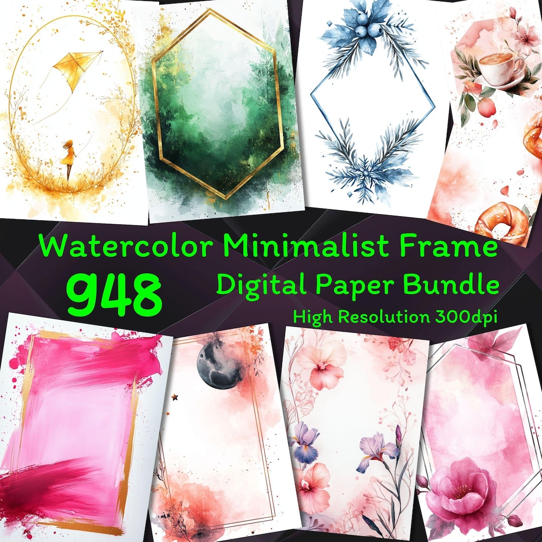 Watercolor Frame Digital Paper Bundle: Minimalist Scrapbooking (digital ...