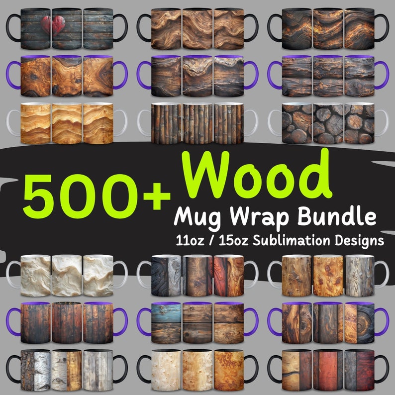500+ Wood Texture Mug Wrap Design, Coffee Mug , Sublimation Bundle ...