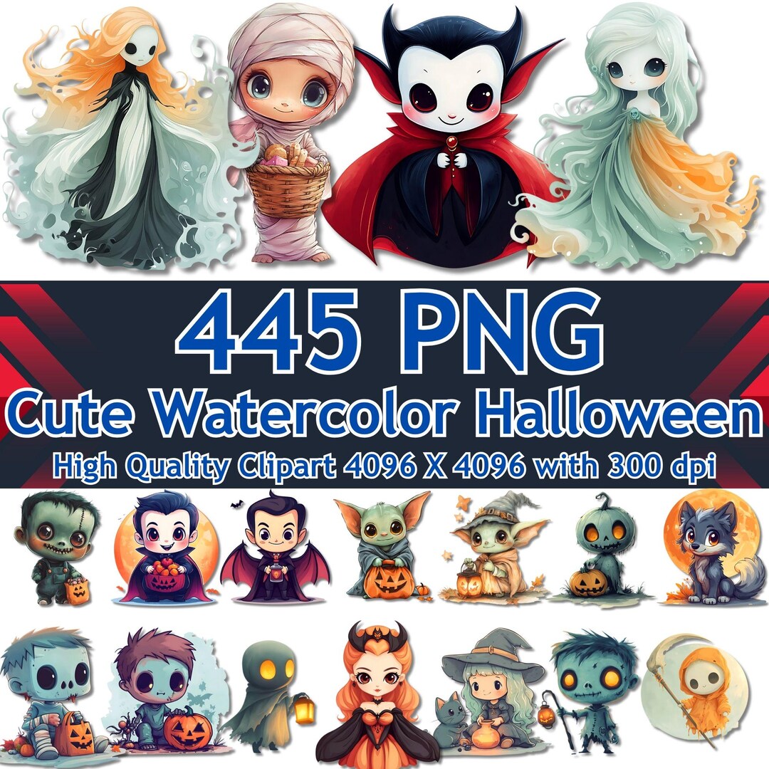 Cute Watercolor Halloween, Clipart Bundle, Spooky Pumpkins, Ghosts ...