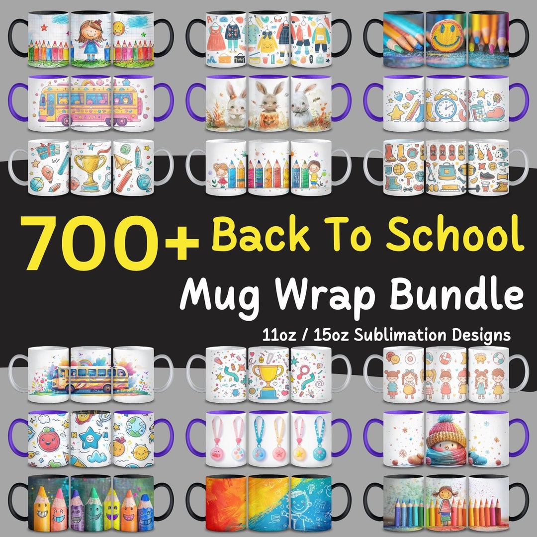 Watercolor Back to School Mug Wrap Bundle: 700+ Sublimation Designs ...