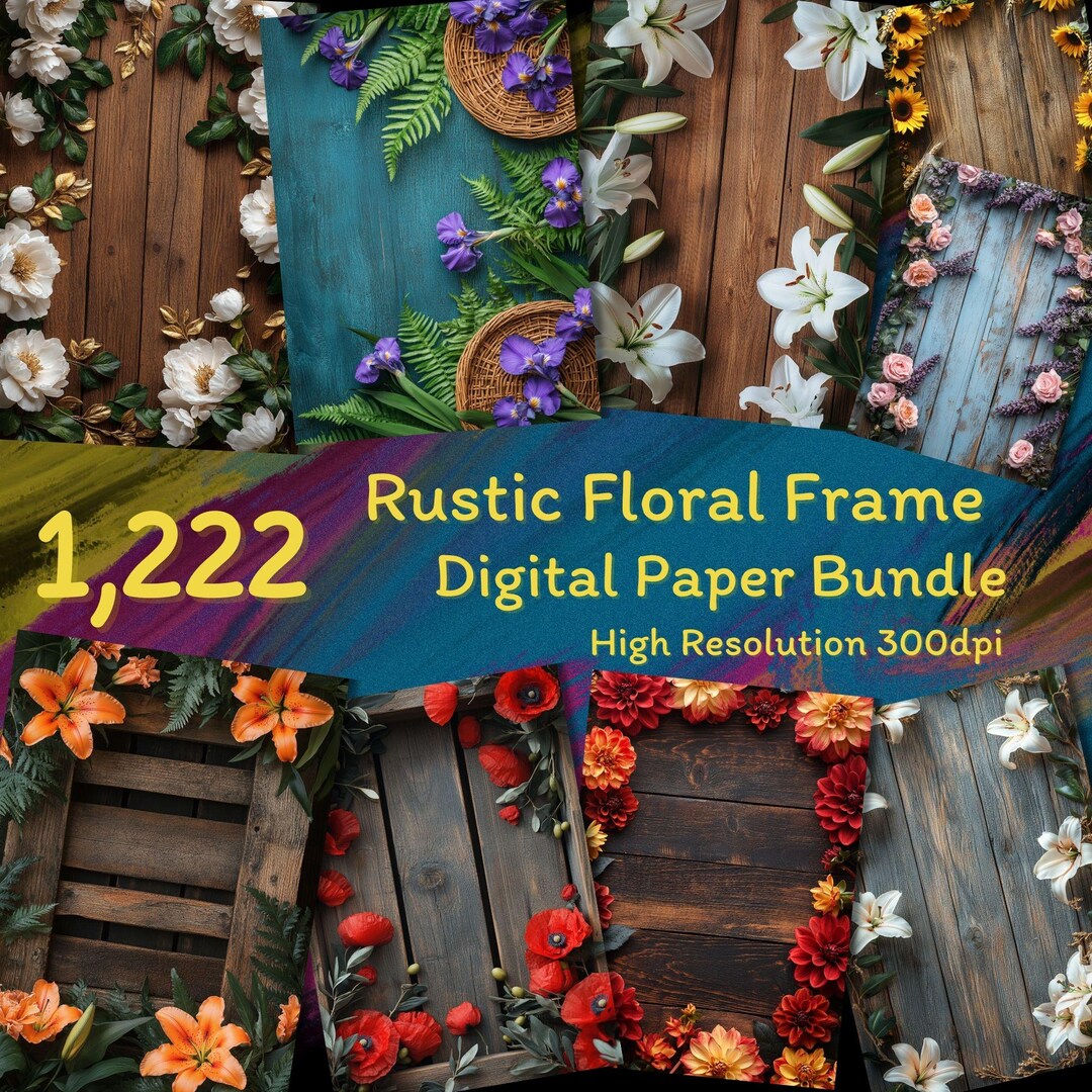 Rustic Floral Frame Digital Paper Bundle: Scrapbook & Journal (digital ...