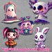 Cute Kawaii Halloween Clipart Bundle, Spooky Characters, Cute Ghosts ...