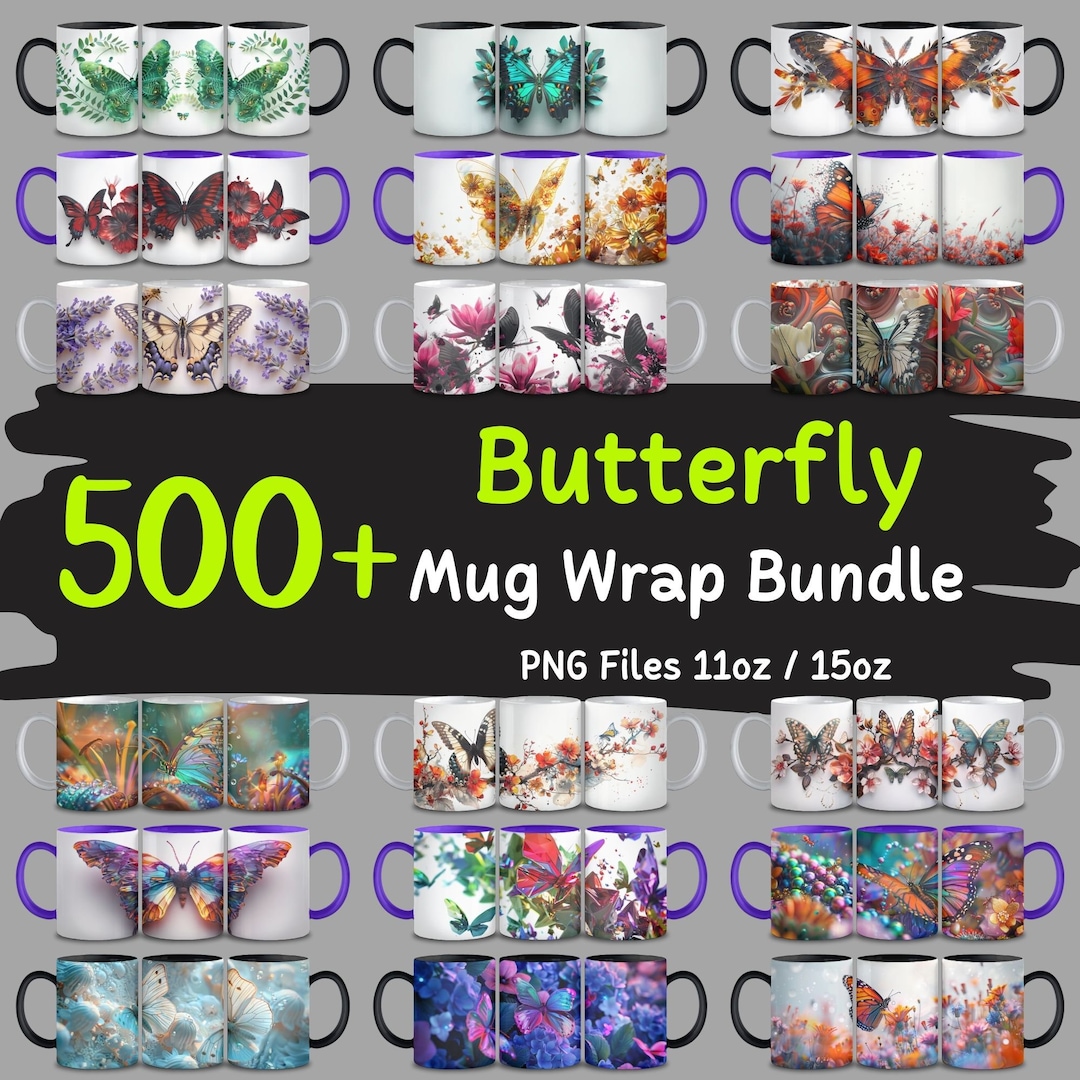 500+ Butterfly Mug Wrap Design, Floral Mug Wrap, Mug Wrap PNG, Coffee ...