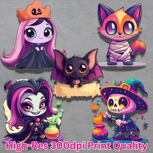 Cute Kawaii Halloween Clipart Bundle, Spooky Characters, Cute Ghosts ...