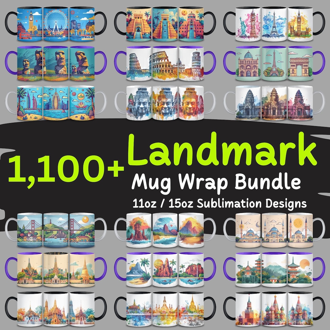 Landmark Mug Wrap Bundle: 1180+ World Monuments, Sublimation Design ...