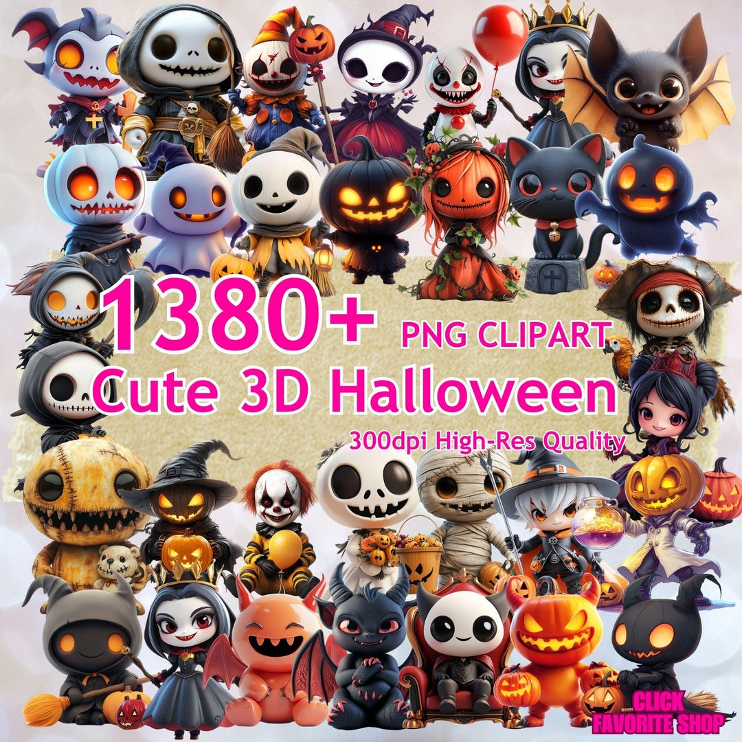 Cute 3D Halloween, Clipart Bundle, Clipart Set, Digital Download, High ...