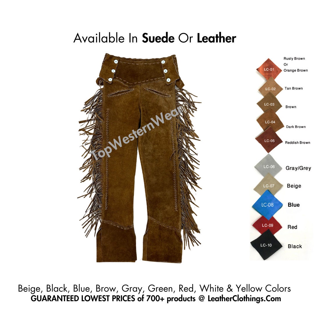 Western Native American Fringes Pant Trouser Tan Brown Suede Fringes ...