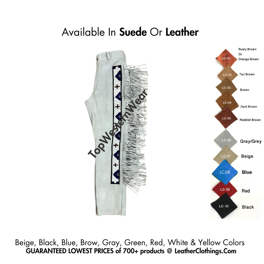 Native American Indian Beaded Pant Trouser Gray Suede Fringes Pant Men ...
