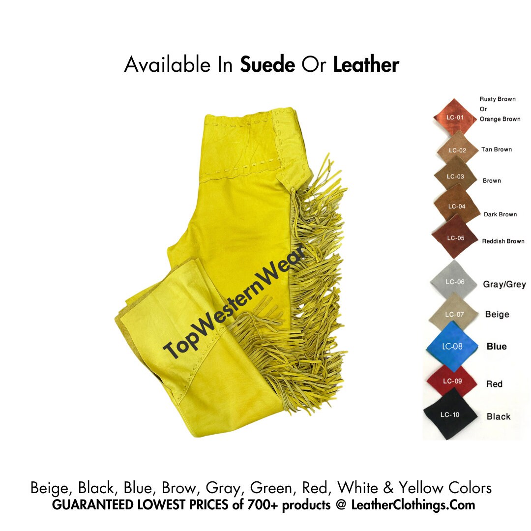 Western Native American Fringes Pant Trouser Yellow Suede Fringes Pant ...