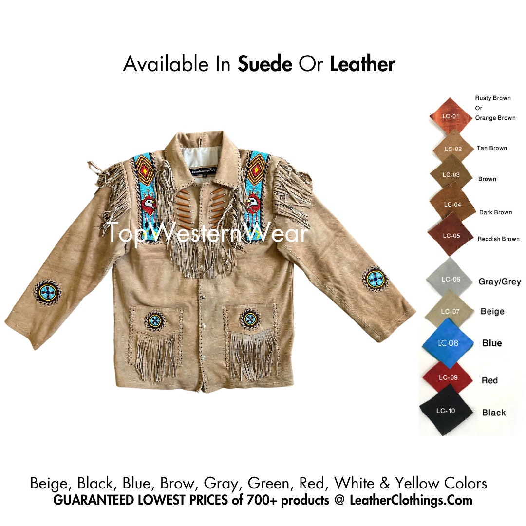 Native American Indian Suede Leather Jacket With Fringes Beaded Western ...