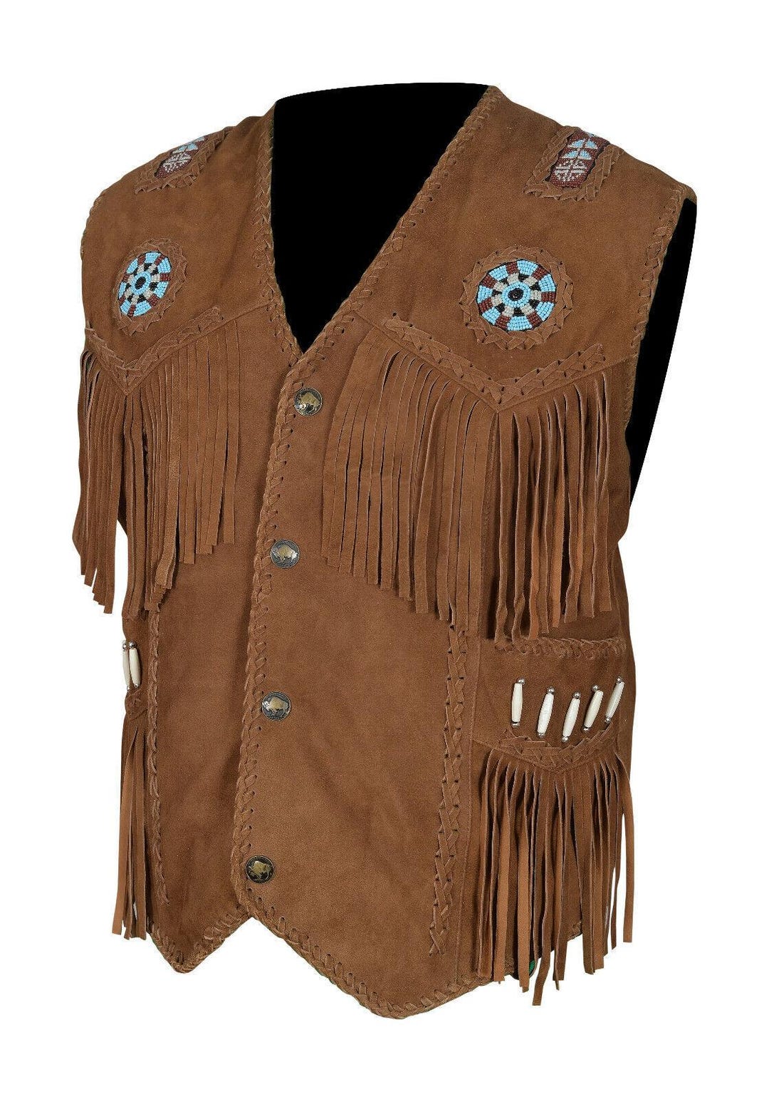 Native American Fringes Suede Vest Beaded | Unisex Men Women ...