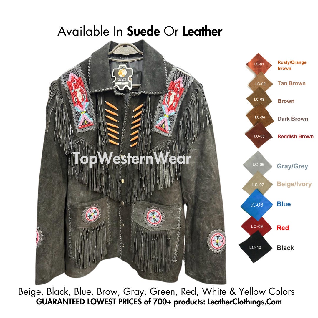 Men Native American Indian Black Suede Leather Jacket With Fringes ...