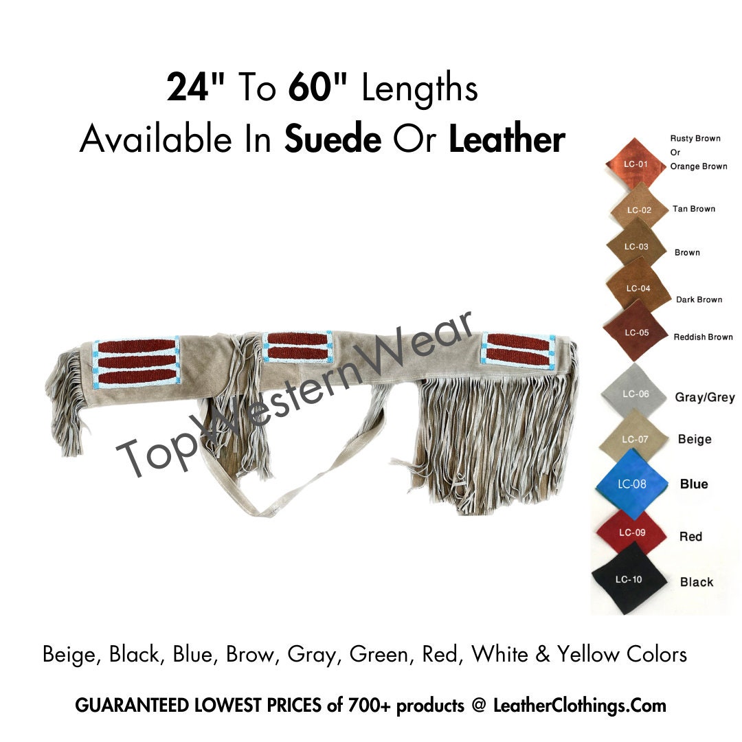 24-60 Beaded Suede Rifle Sleeve Native American Indian Fringes Gun ...