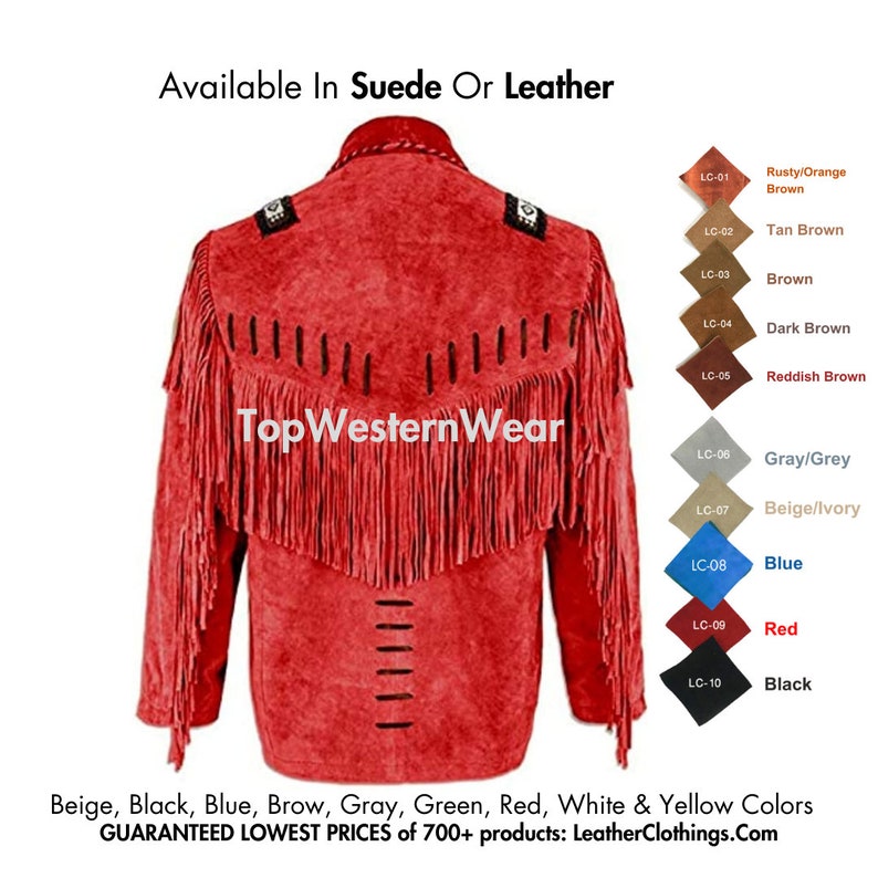 Men Cowboy Red Suede Leather Jacket Native American Indian Western ...