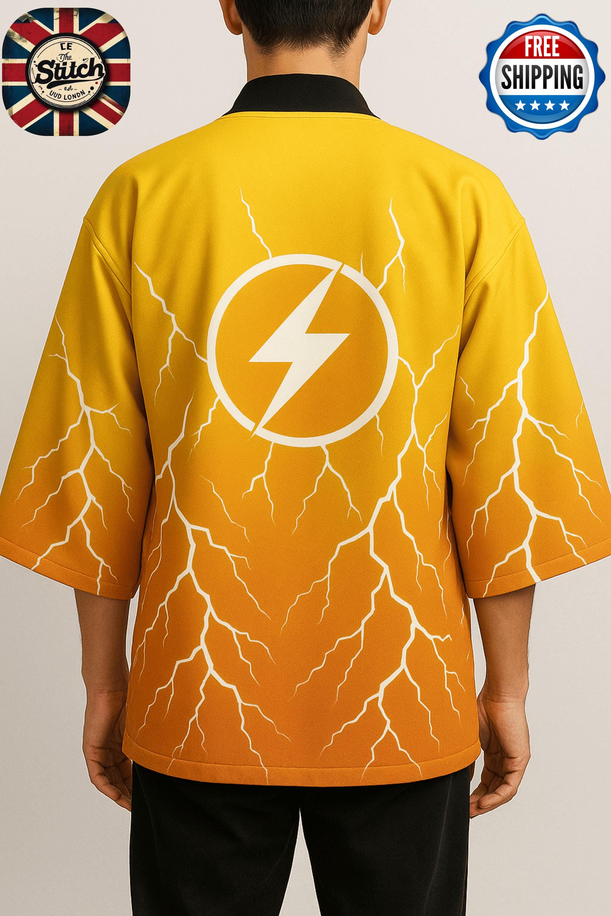 Zenitsu Thunder Kimono Jacket, Lightning Print, Japanese Haori - Etsy