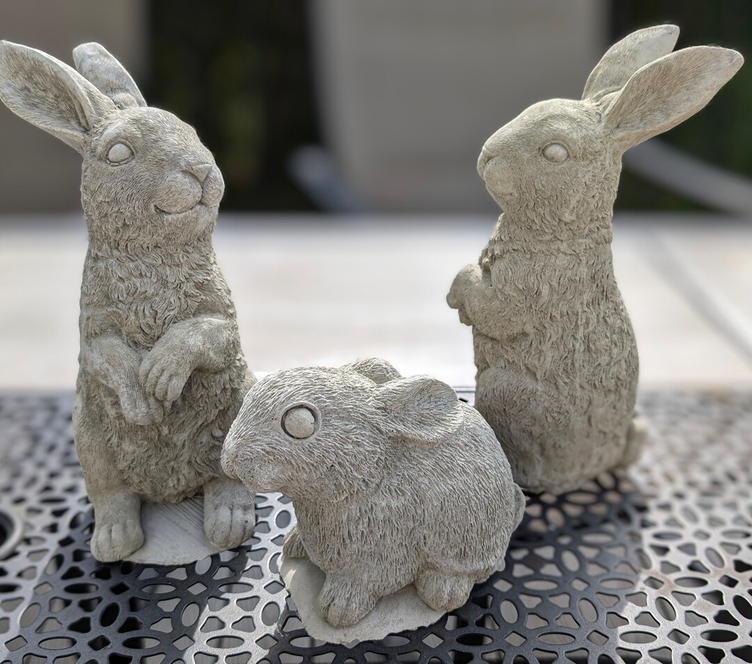 Handcrafted Peaceful Concrete Rabbit Statue - Etsy