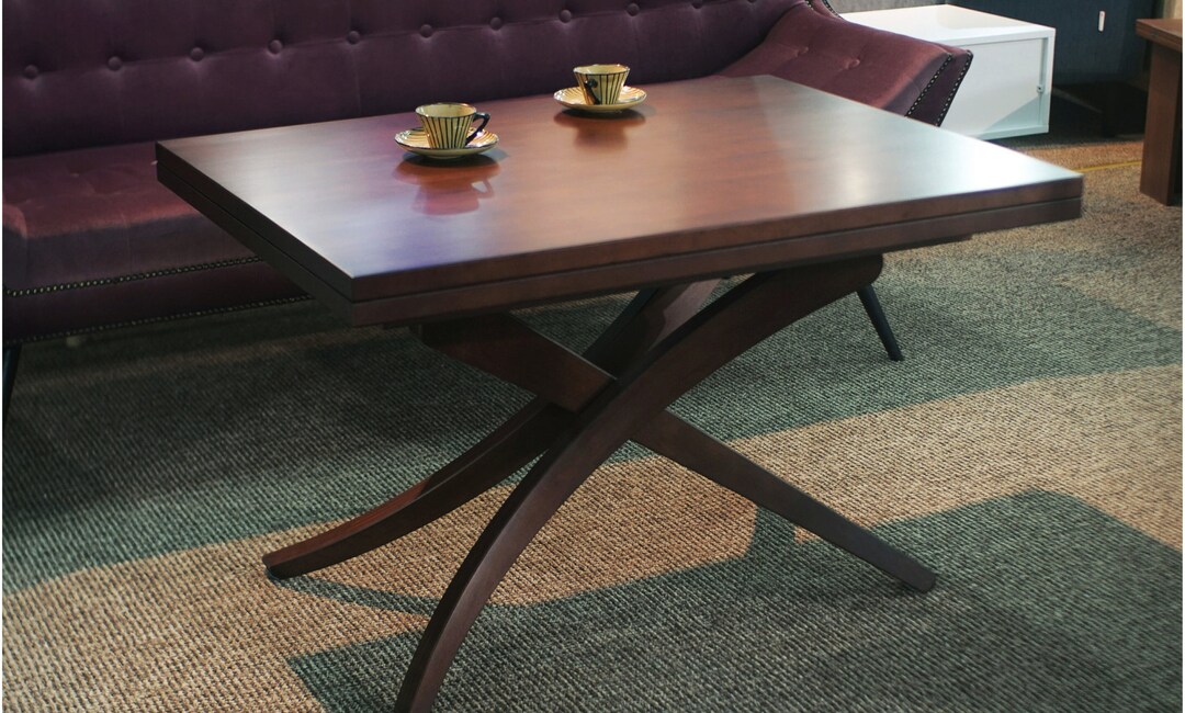 SPIDER Convertible Table, Brown Hardwood Coffee Table, 3-in-1 Wooden ...