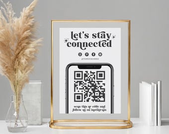 Retro Social Media Sign Canva Template QR Code | Follow Us on Social ...