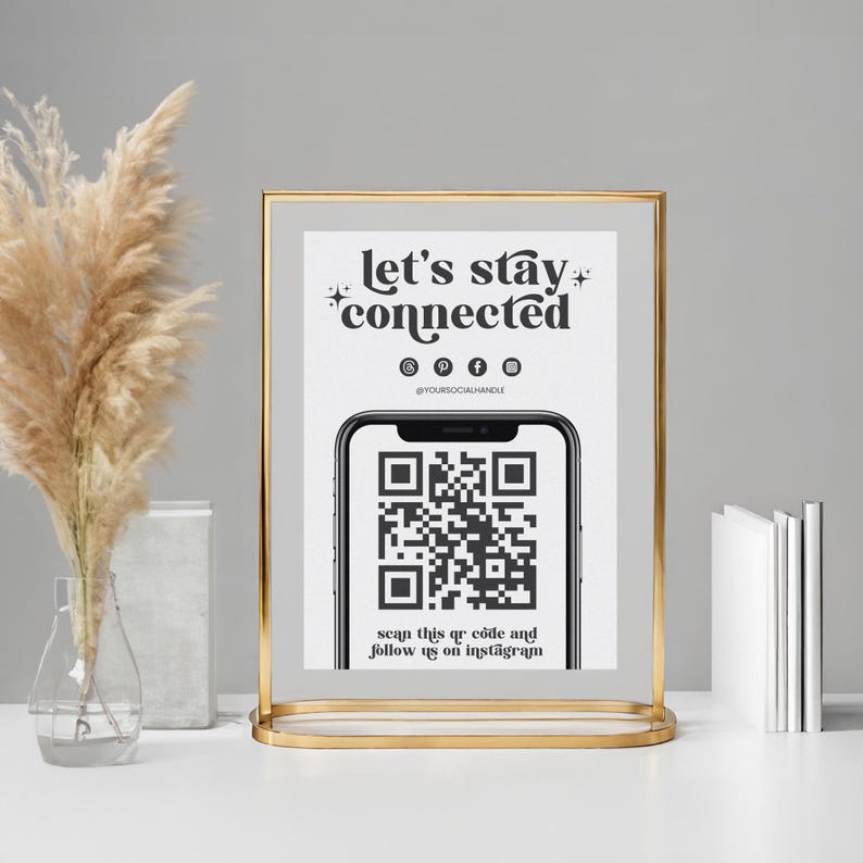 Retro Social Media Sign Canva Template QR Code | Follow Us on Social ...
