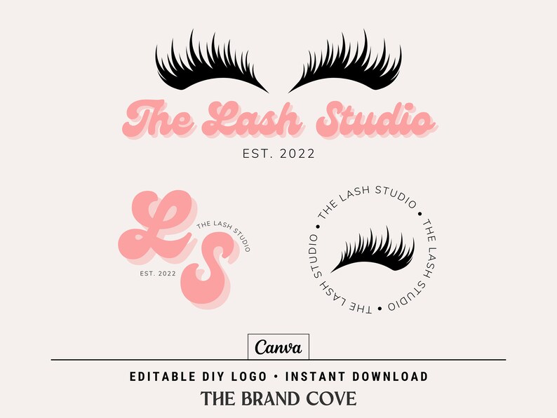 Editable Logo Design DIY Lash Studio Logo Retro Lash Artist Logo ...