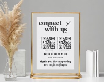 Retro Social Media Sign Canva Template QR Code | Follow Us on Social ...