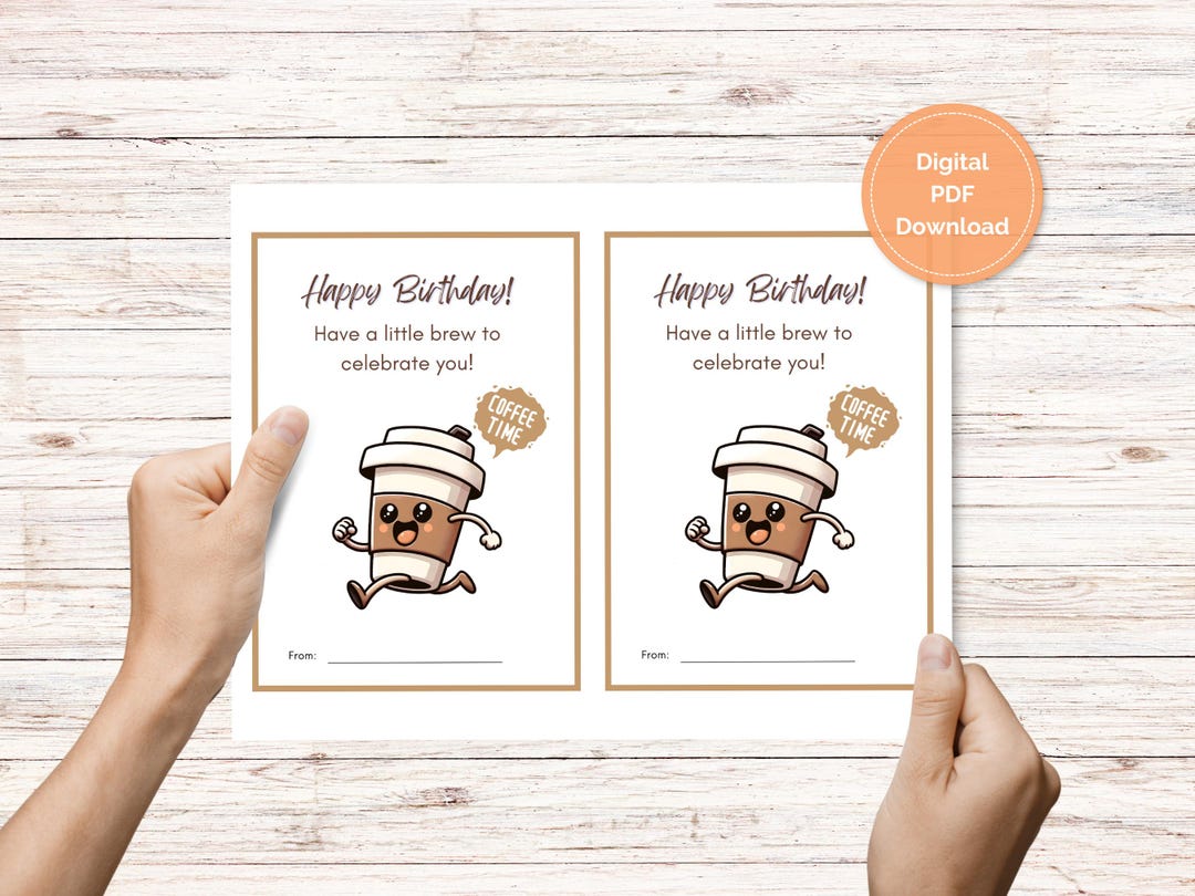 Coffee Themed Digital Download Printable Gift Card Holder for Birthday ...