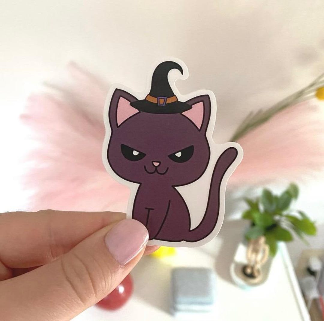 Witch Cat Sticker, Cute Sticker, Water Bottle Sticker, Witch, Cat ...