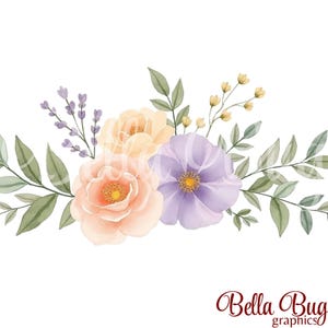 Peach and Lavender Florals PNG Clipart Set With Transparent Background ...