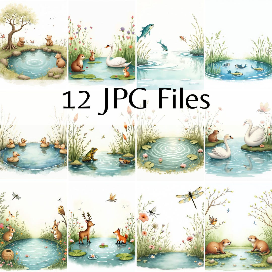 Magical Pond Clipart Bundle: Watercolor Spring Elements (JPG) | #32 - Etsy