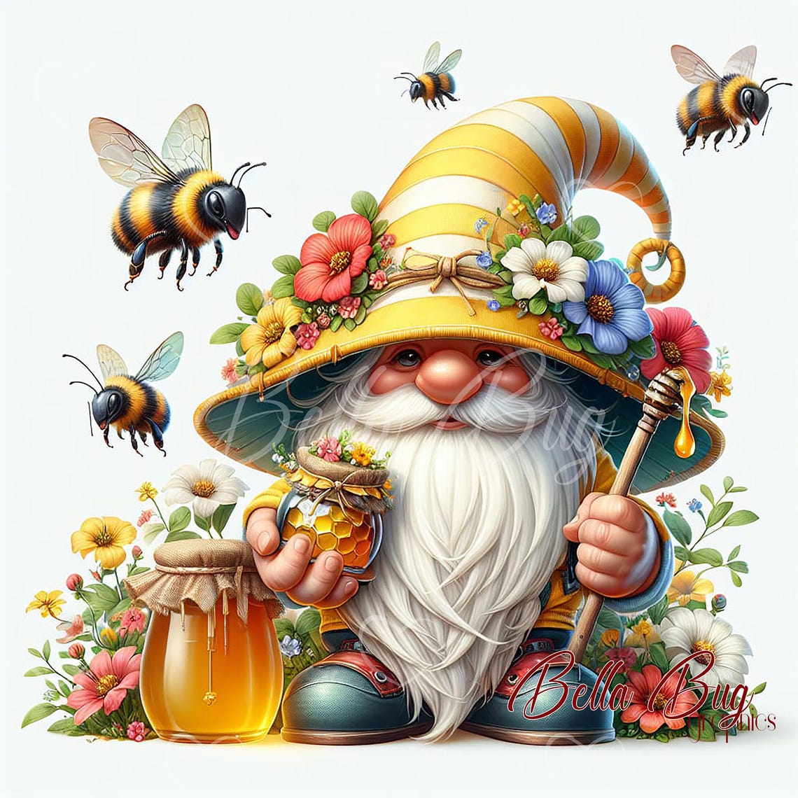 Honey Bee Gnomes Clipart Bundle - JPG - Bumble Bee Gnomes ...