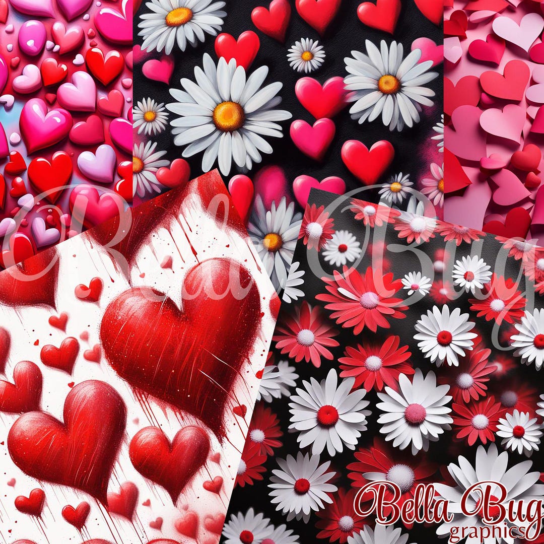 Valentine Digital Paper Pack: Romantic PNG Backgrounds (12x12 & 8.5x11 ...