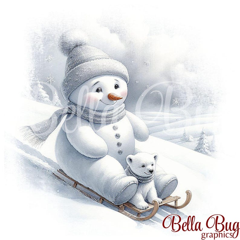 Silver Frost Snowmen Clipart Collection | Whimsical Watercolor Clipart ...