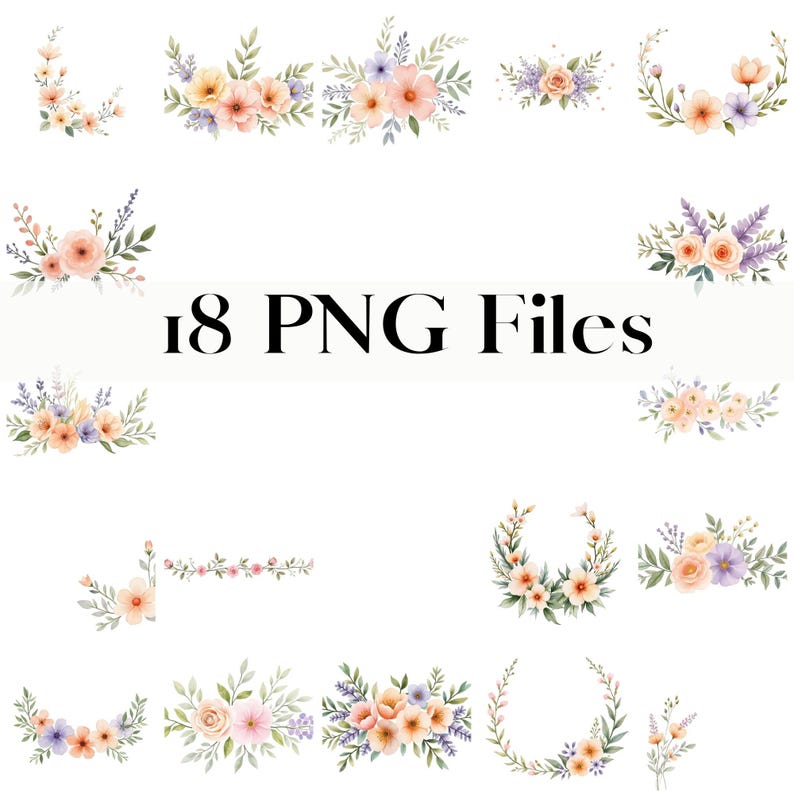 Peach and Lavender Florals – PNG Clipart Set With Transparent ...