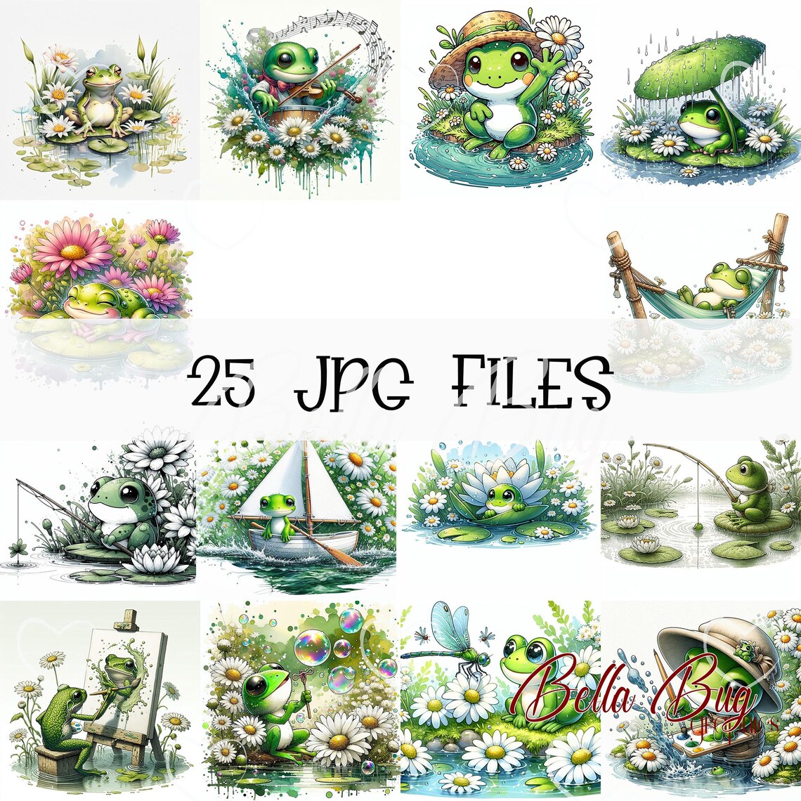 Cute Frogs Clipart Bundle | 25 High-quality JPG Elements | Dancing ...