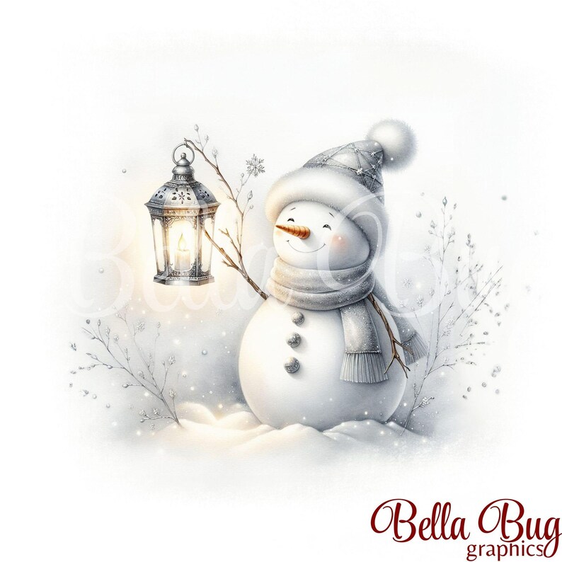 Silver Frost Snowmen Clipart Collection | Whimsical Watercolor Clipart ...