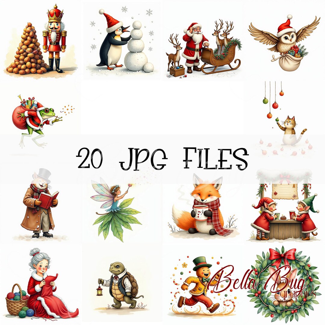 Christmas Clipart Set: Whimsical Watercolor Holiday Designs (JPG) | #17 ...